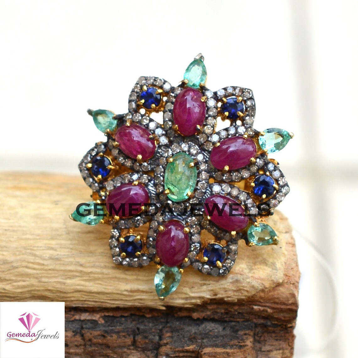 Multi Gemstone Flower Ring 925 Sterling Silver Ring Gemstone - Etsy