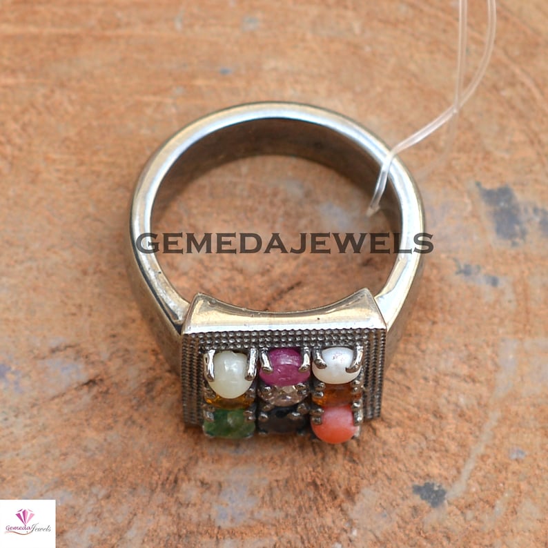 Genuine Navratna Gemstone Ring Sterling Silver Gemstone Ring - Etsy