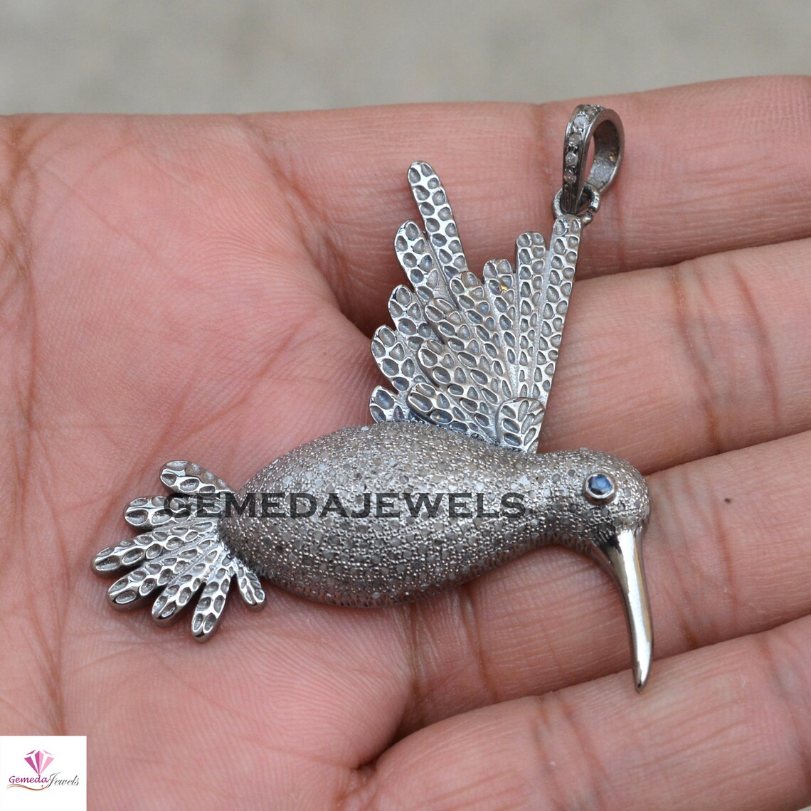 Pave Diamond Bird Pendant 925 Silver Jewelry Blue Eye Bird | Etsy