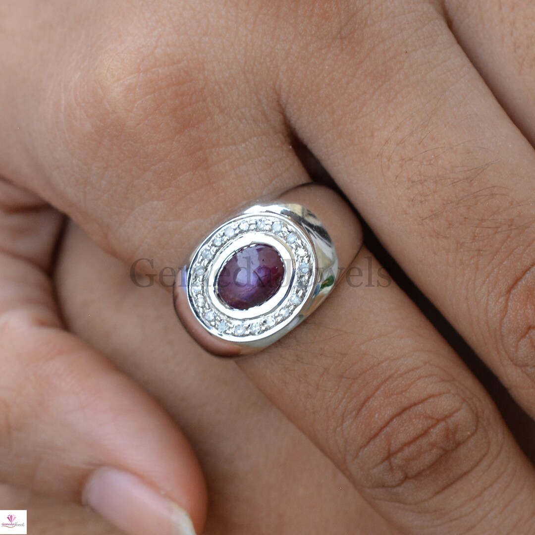 Genuine Ruby Gemstone Ring, Men's Ring Jewelry, 925 Sterling Silver ...