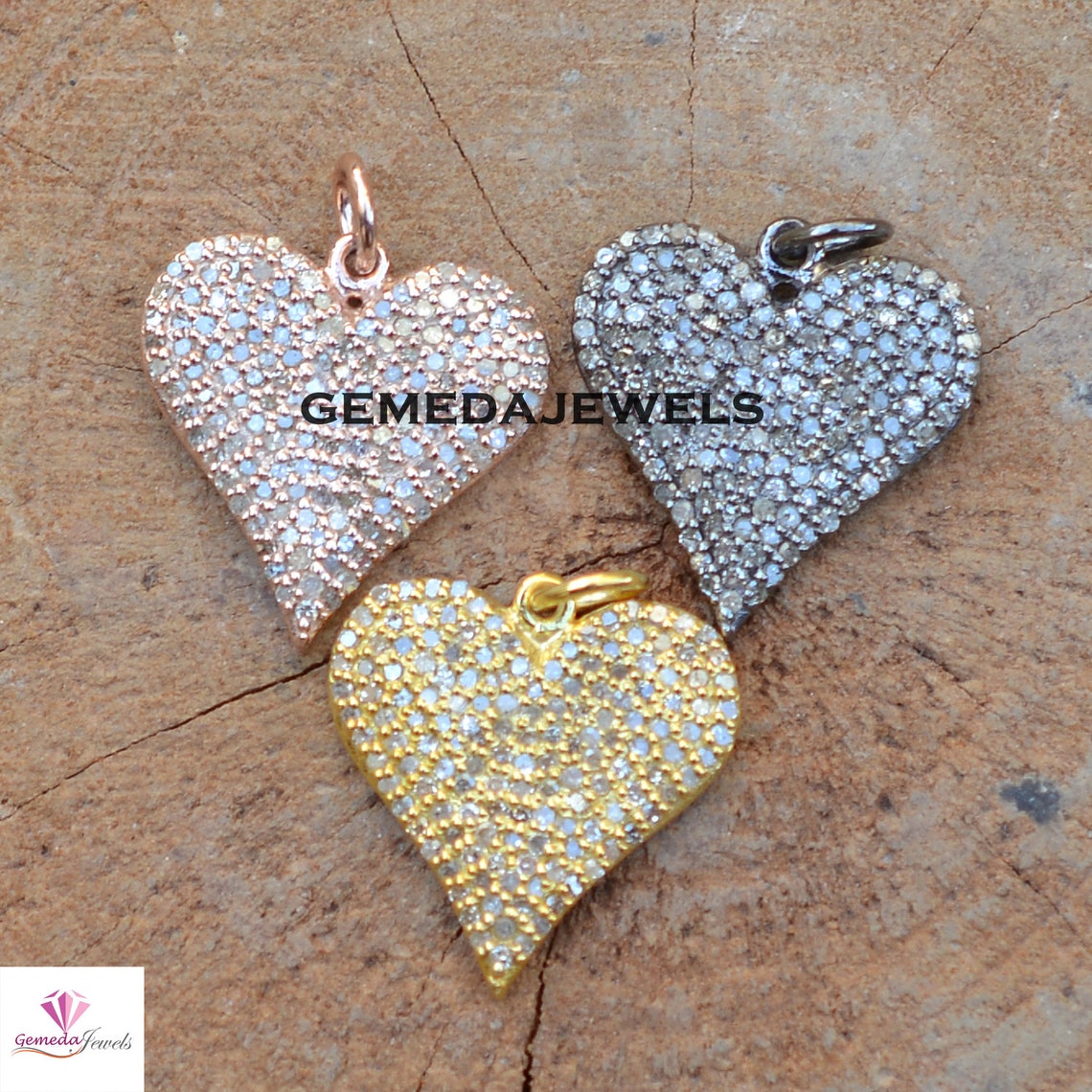 Sale Pave Diamond Heart Pendant 925 Silver Pendant Gold - Etsy