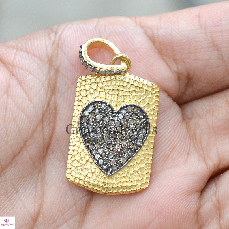 925 Silver Gold Plated Pendant Jewelry Genuine Pave Diamond | Etsy