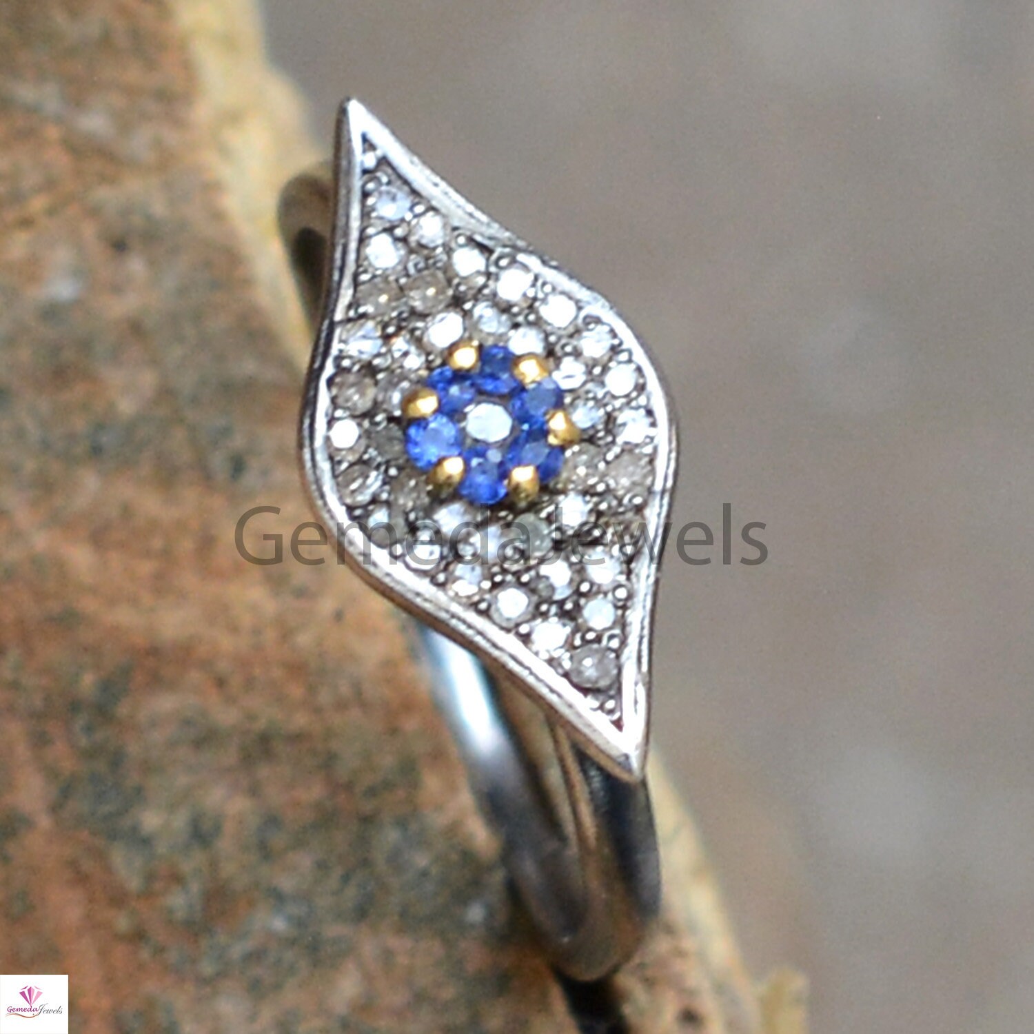 Genuine Blue Sapphire Ring Sterling Silver Jewelry Pave | Etsy