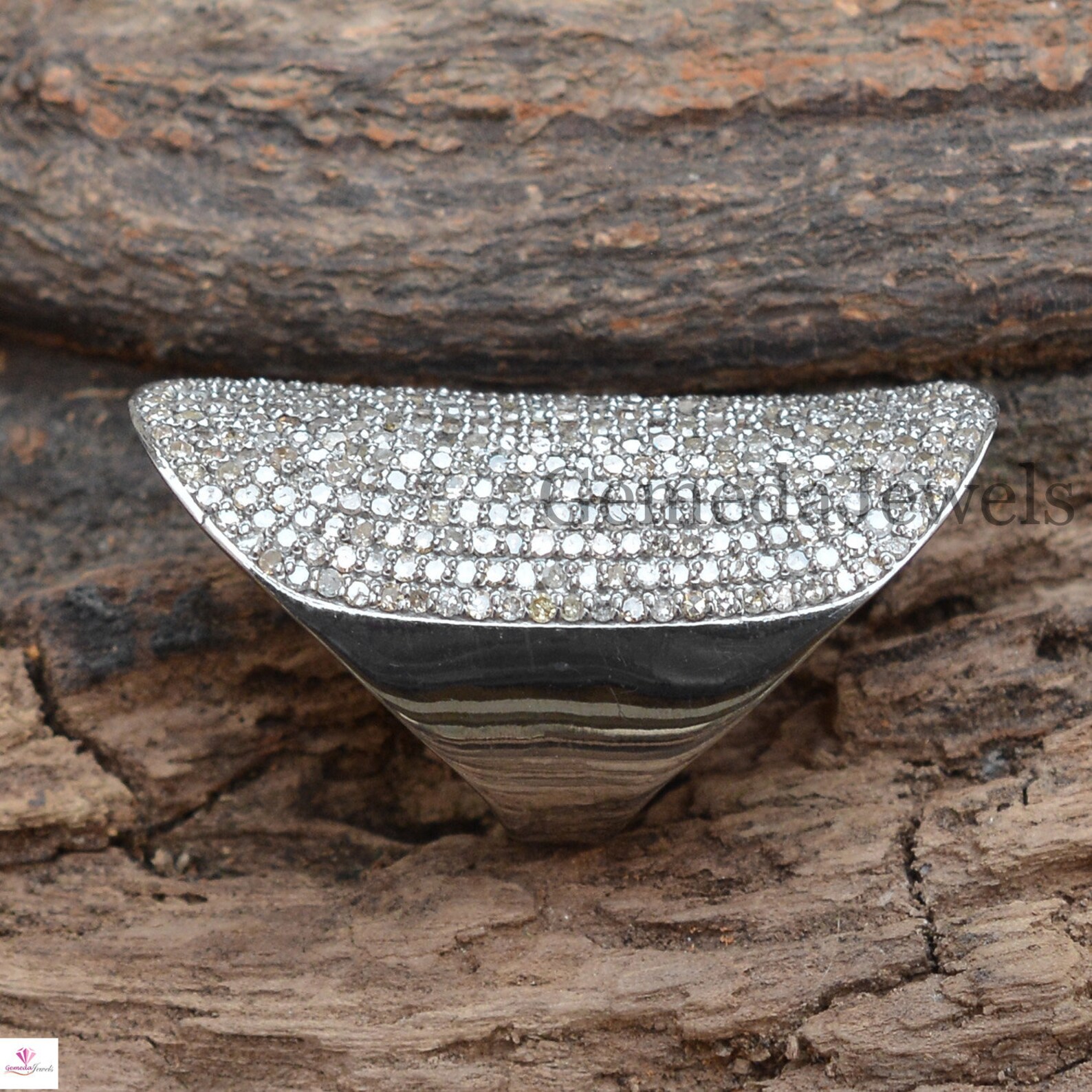 Sale 925 Sterling Silver Ring Genuine Pave Diamond Long - Etsy