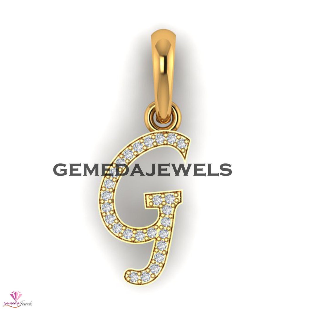 14K Gold Initial Pendant, Pave Diamond Pendant, G Charm Alphabet ...