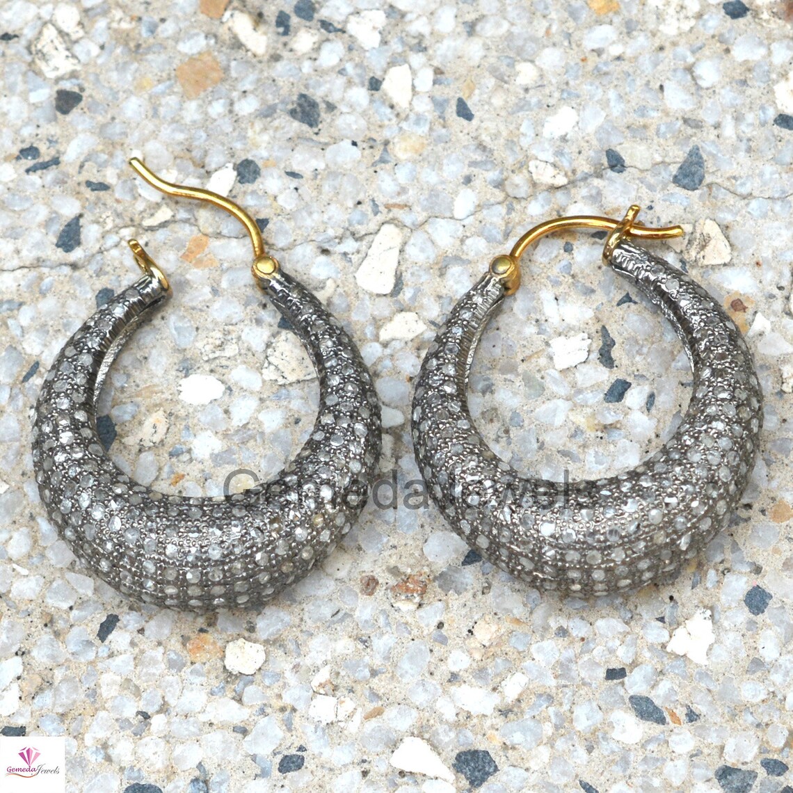 6.24cts Pave Diamond Earrings 925 Silver Jewelry 14k Gold - Etsy