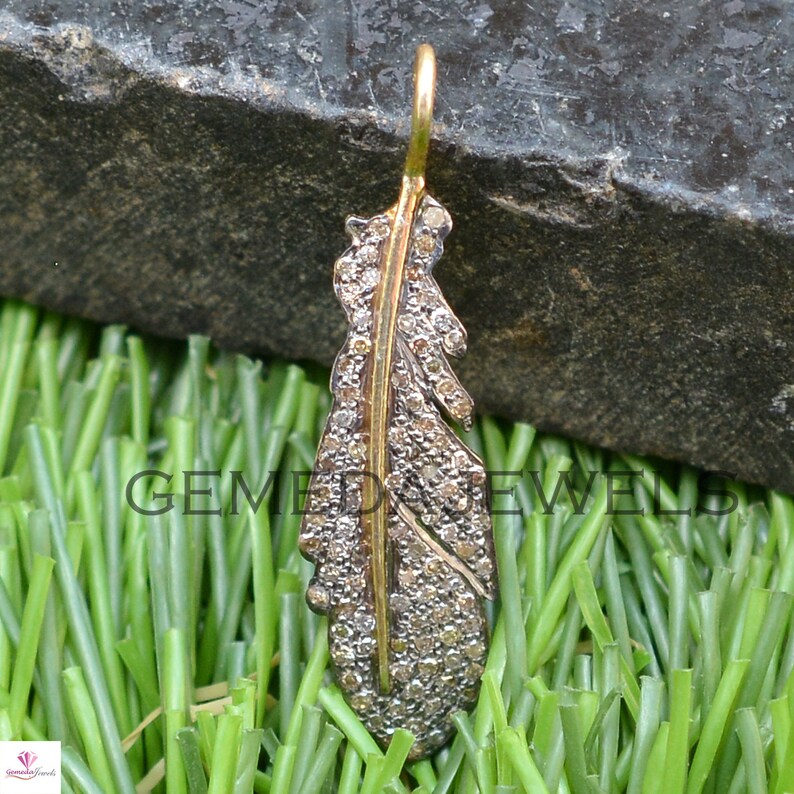 Genuine Pave Diamond Pendant 925 Silver Feather Jewelry - Etsy