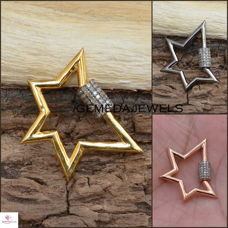 Genuine Pave Diamond Carabiner Lock Diamond Silver Jewelry - Etsy