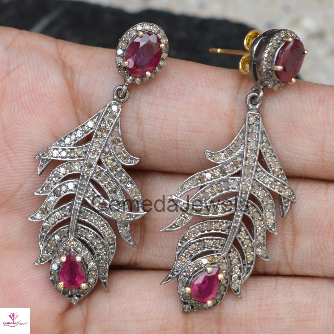 Red Ruby Earrings, Pave Diamond Jewelry, Diamond Earring, Gold Jewelry ...