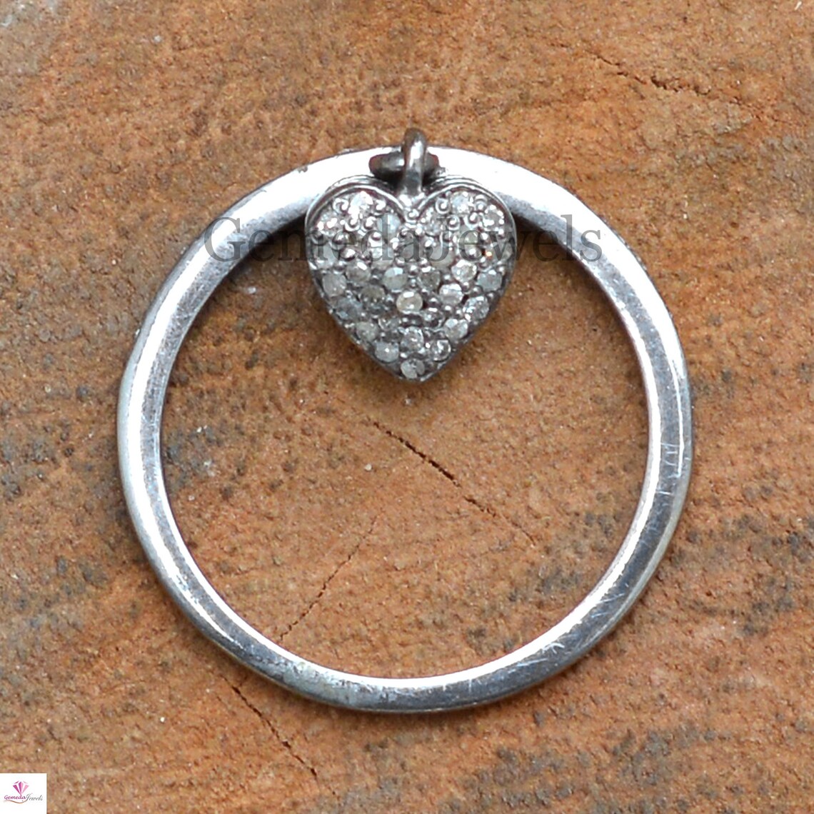 Pave Diamond Heart Charm Ring: 925 Sterling Silver Band - Etsy