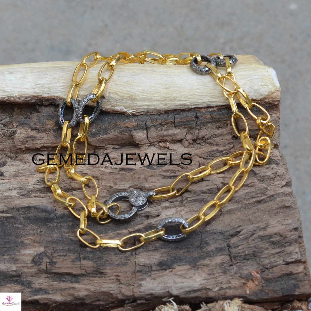 Pave Diamond Chain Necklace, 925 Sterling Silver Chain, Diamond Link ...