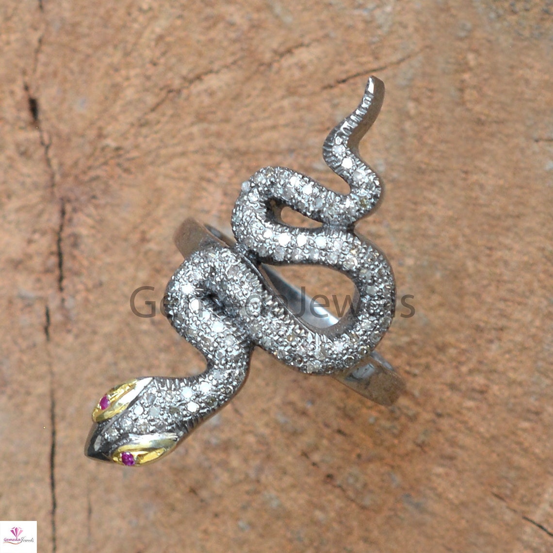 Red Eye Snake Ring Pave Diamond Snake Ring Diamond Ruby - Etsy