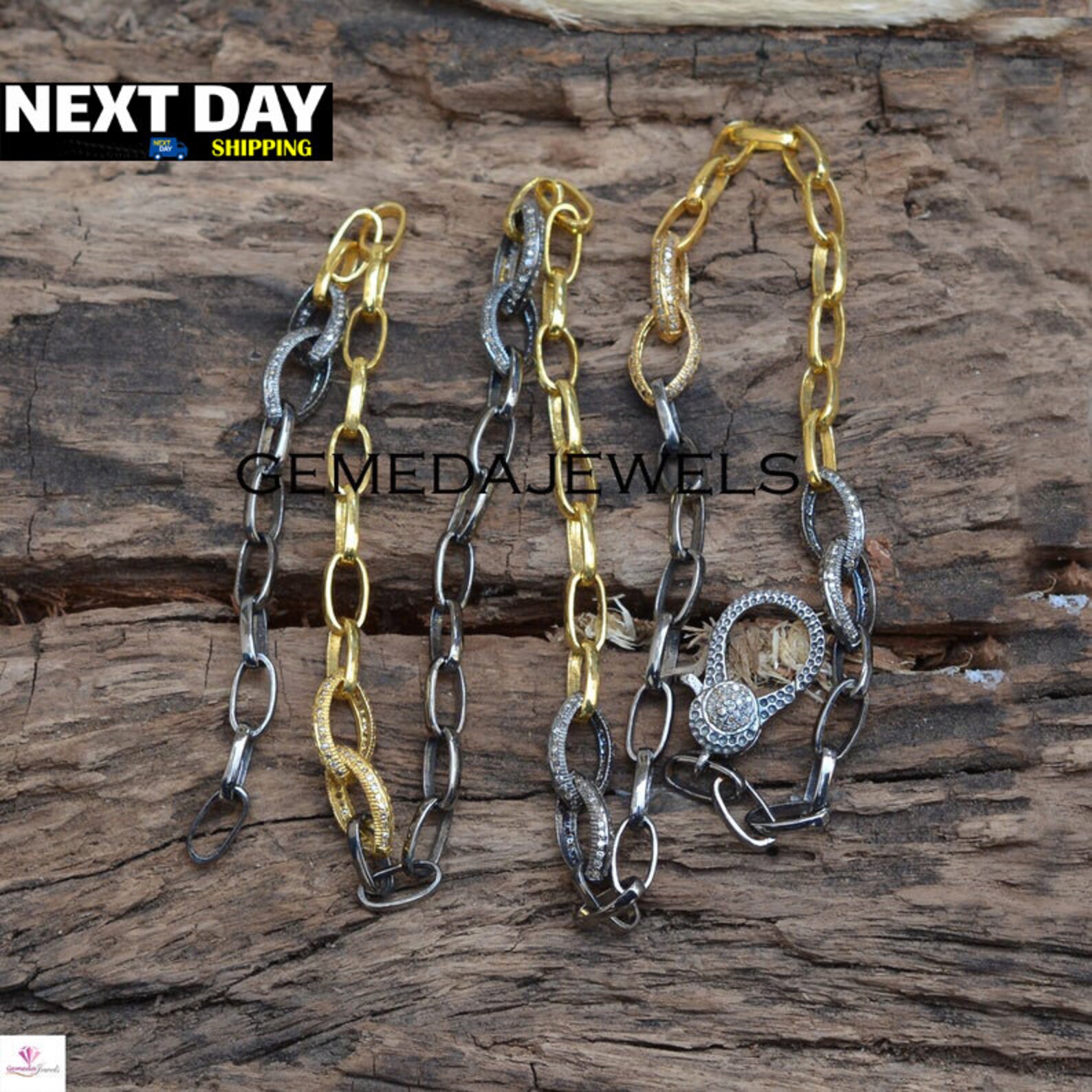 Two-tone Long Link Chain Pave Diamond Necklace Gold Plated - Etsy