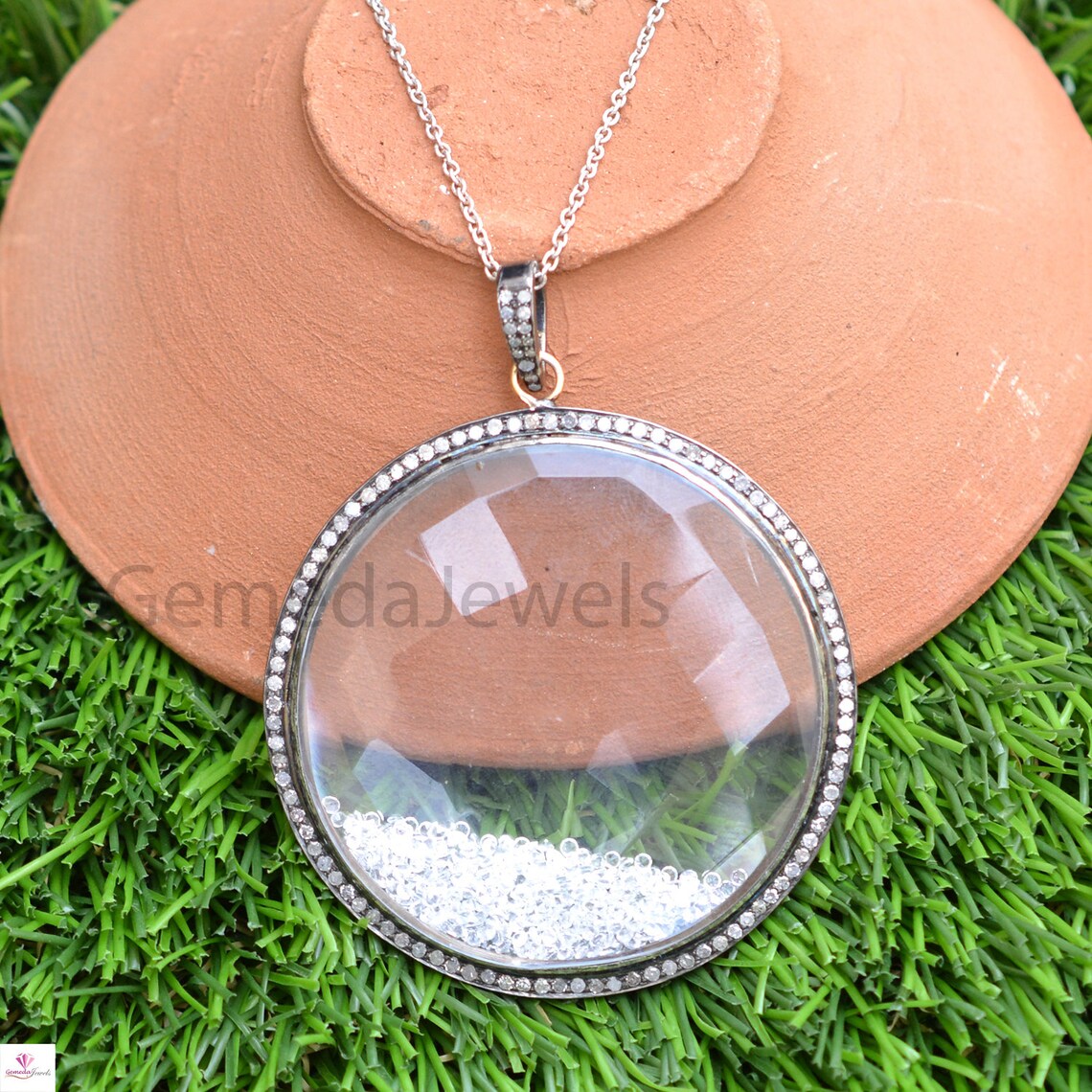 Natural Pave Diamond Crystal Shaker Pendant: Sterling Silver Topaz ...