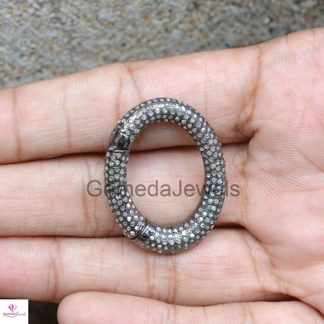 Pave Diamond Oval Shape Lock, Sterling Silver Finding, Diamond Finding ...