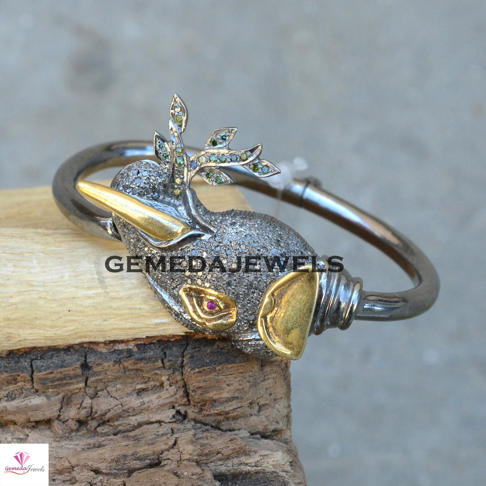 Elephant Bangle Jewelry Pave Diamond Bangle Bracelet - Etsy