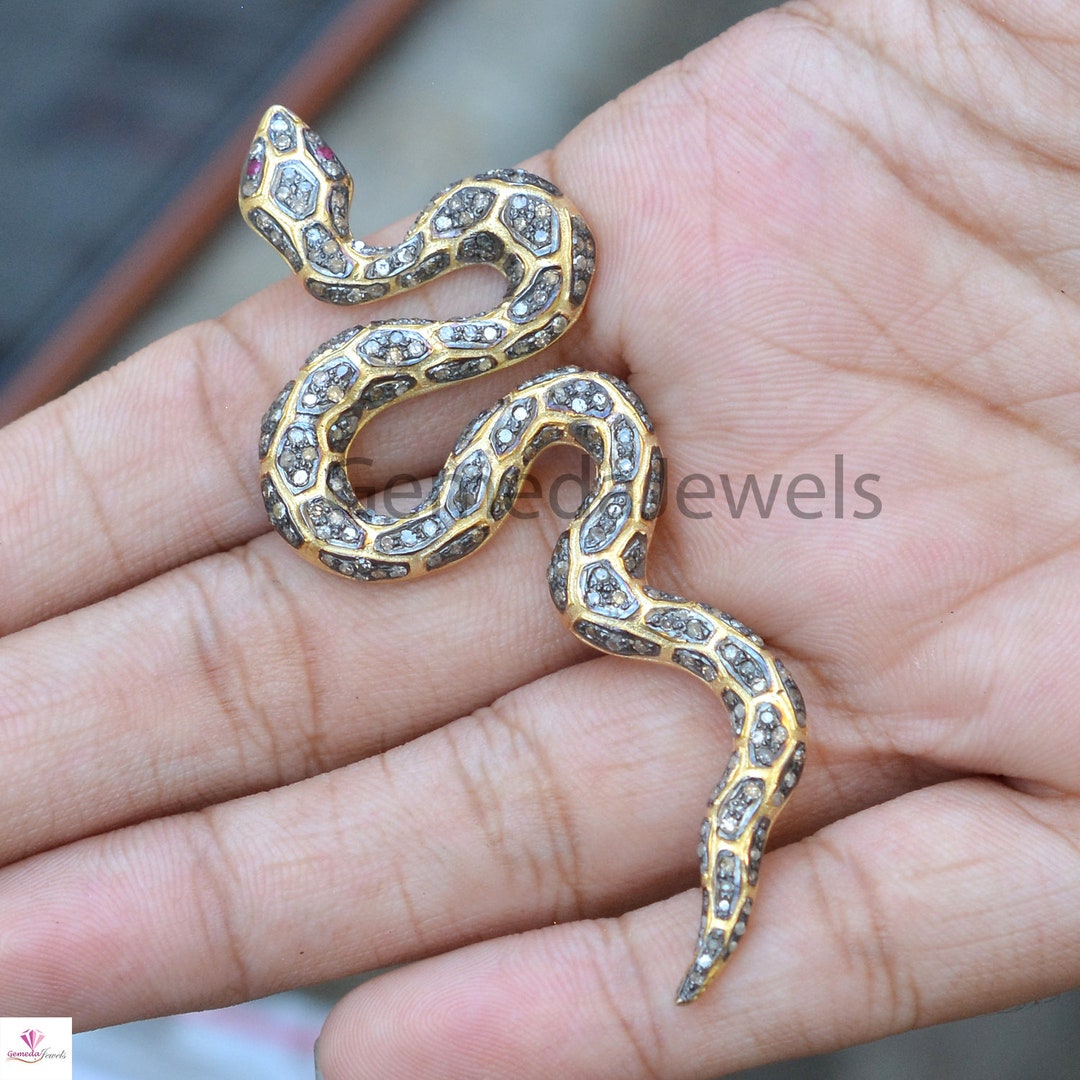 Gold Plated Snake Pendant: Pave Diamond 925 Silver, Red Eye - Etsy