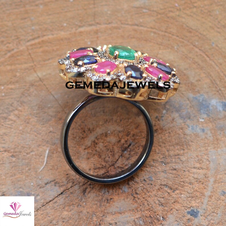 Multi Gemstone Flower Ring Ruby Gemstone Ring Sapphire 925 - Etsy