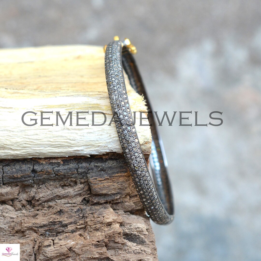 Pave Diamond Bangle, Sterling Silver Jewelry, Diamond Bangle Bracelet ...