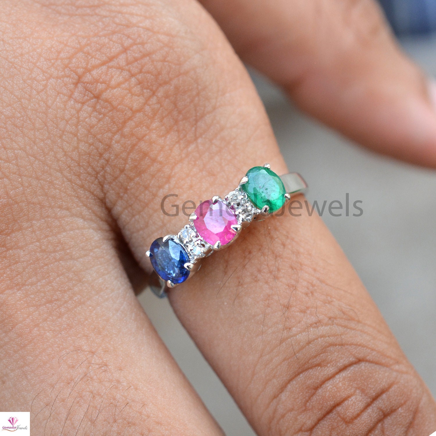 Genuine Sapphire Ring Ruby Ring Emerald Ring Sterling | Etsy