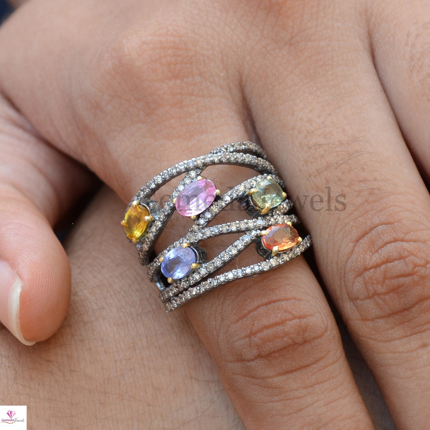 Sale Genuine Multi Sapphire Ring 925 Sterling Silver - Etsy