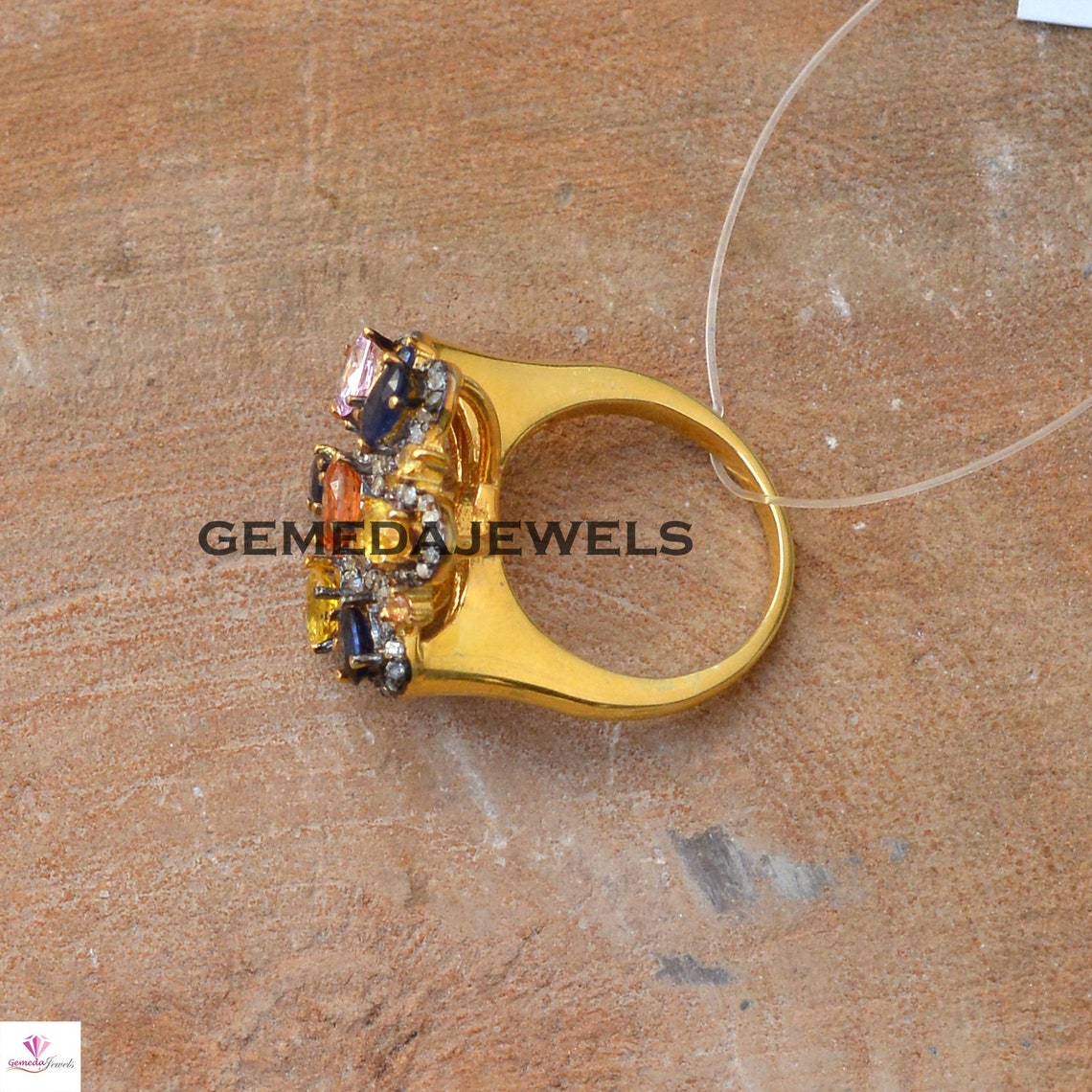 Multi Sapphire Gemstone Ring Pave Diamond Ring Gemstone - Etsy