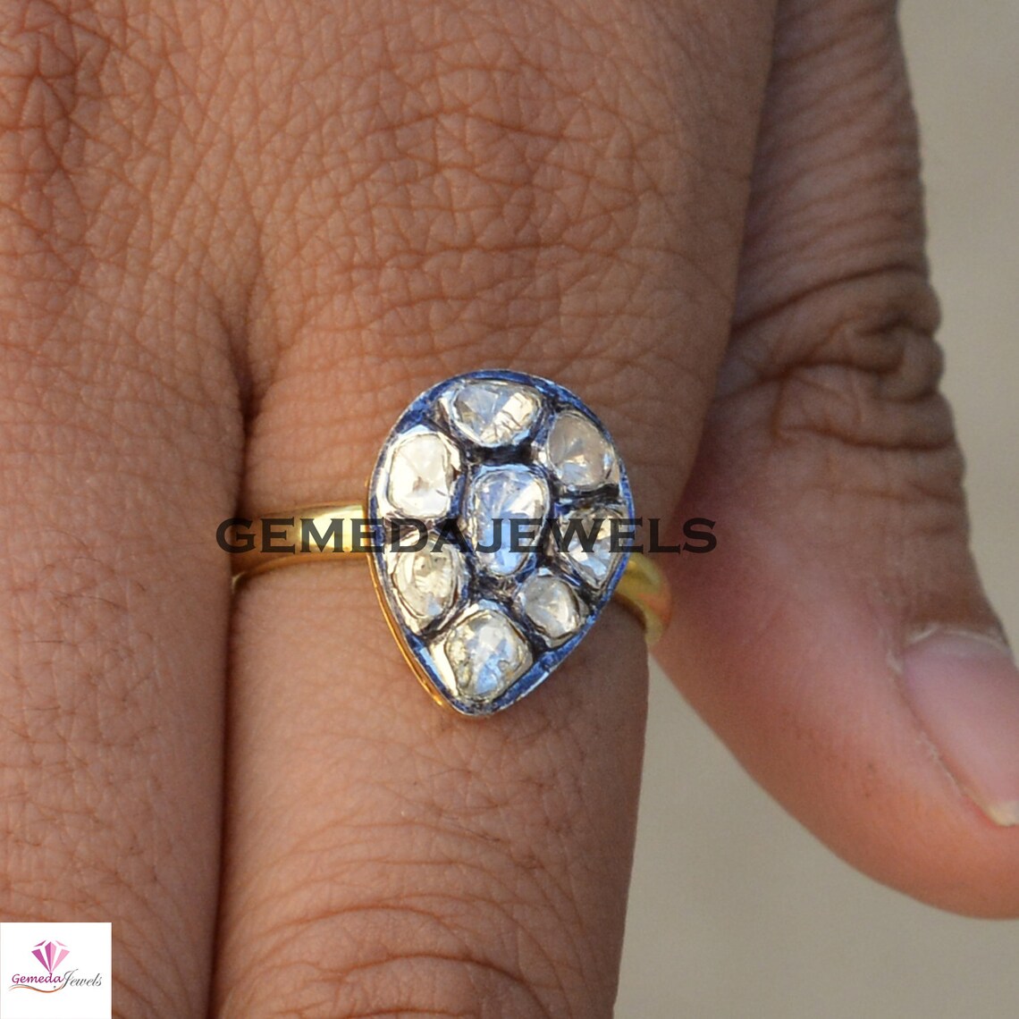 Polki Diamond Ring Gold Filled Silver Ring Polki Silver - Etsy