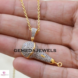 Pave Diamond Mic Pendant, 925 Silver Gold Filled Jewelry, Microphone ...