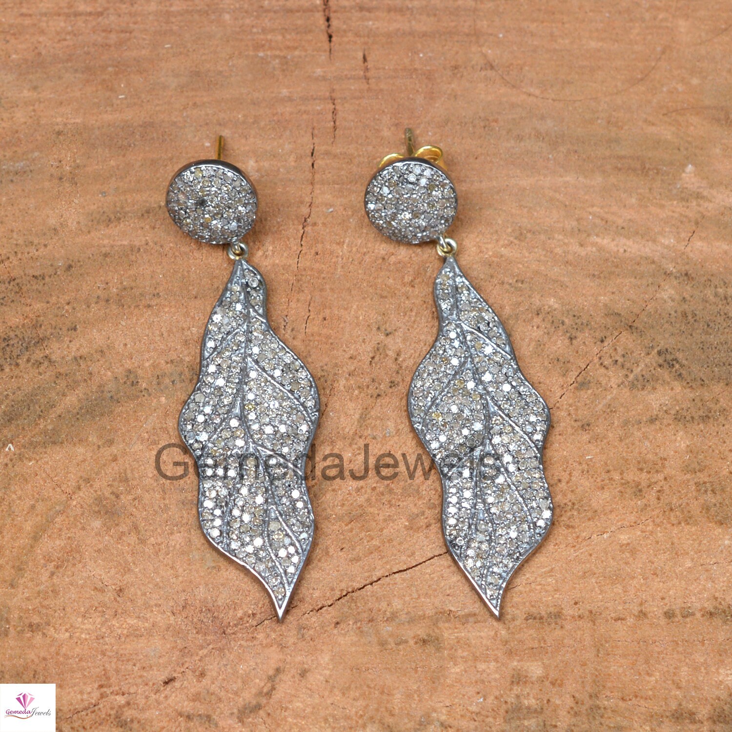 3.23cts Genuine Pave Diamond Earring 14k Gold Jewelry 925 - Etsy