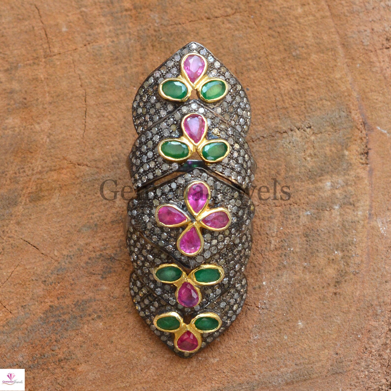 Natural Pave Diamond Gemstone Knuckle Ring Ruby Emerald - Etsy