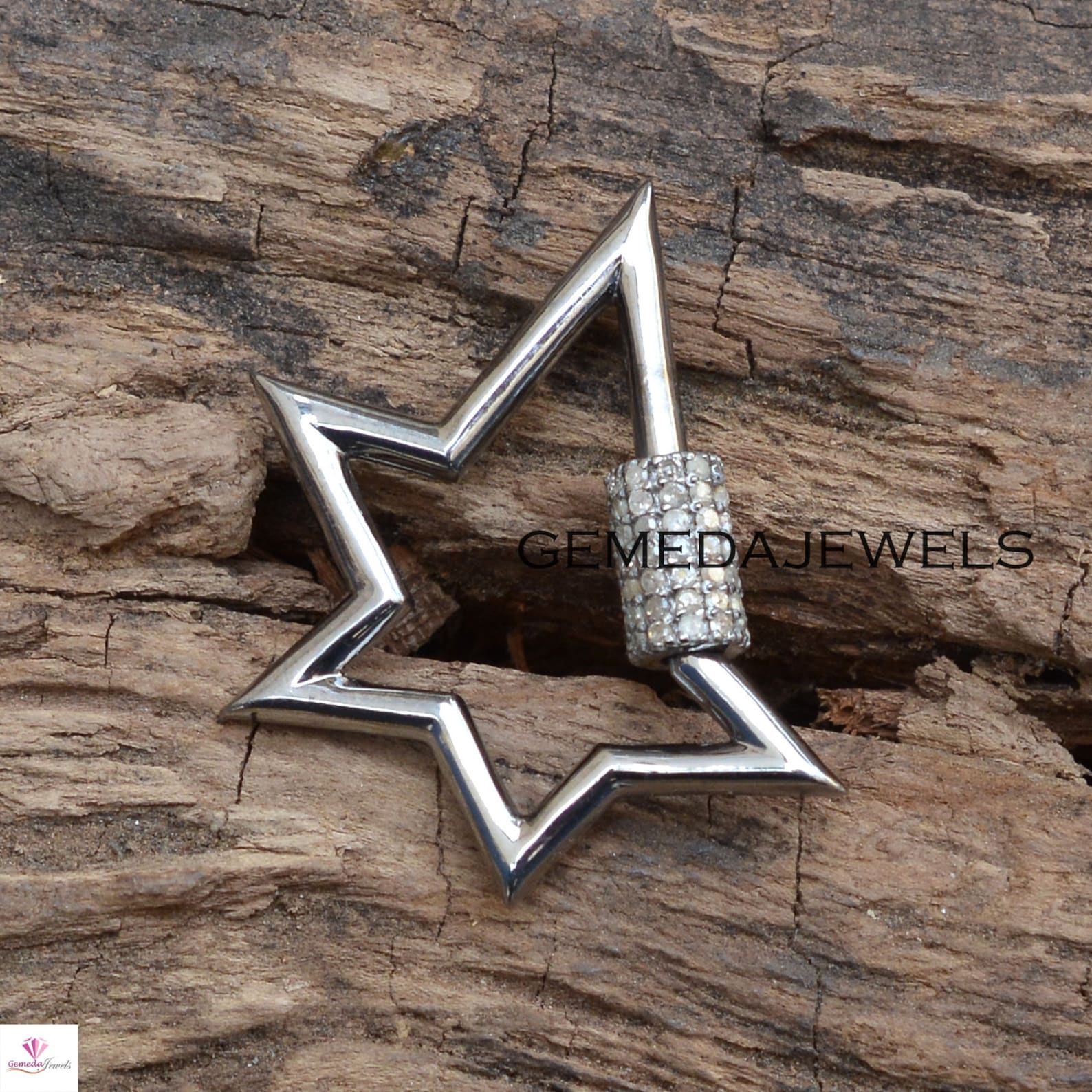 Genuine Pave Diamond Carabiner Lock Diamond Silver Jewelry | Etsy