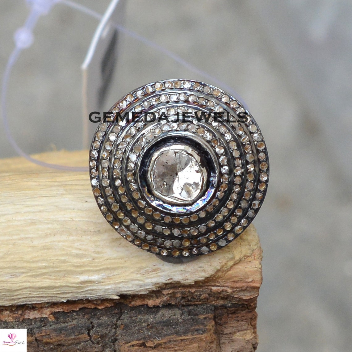 Polki Diamond Ring 925 Silver Jewelry Gold Plated Ring Pave - Etsy