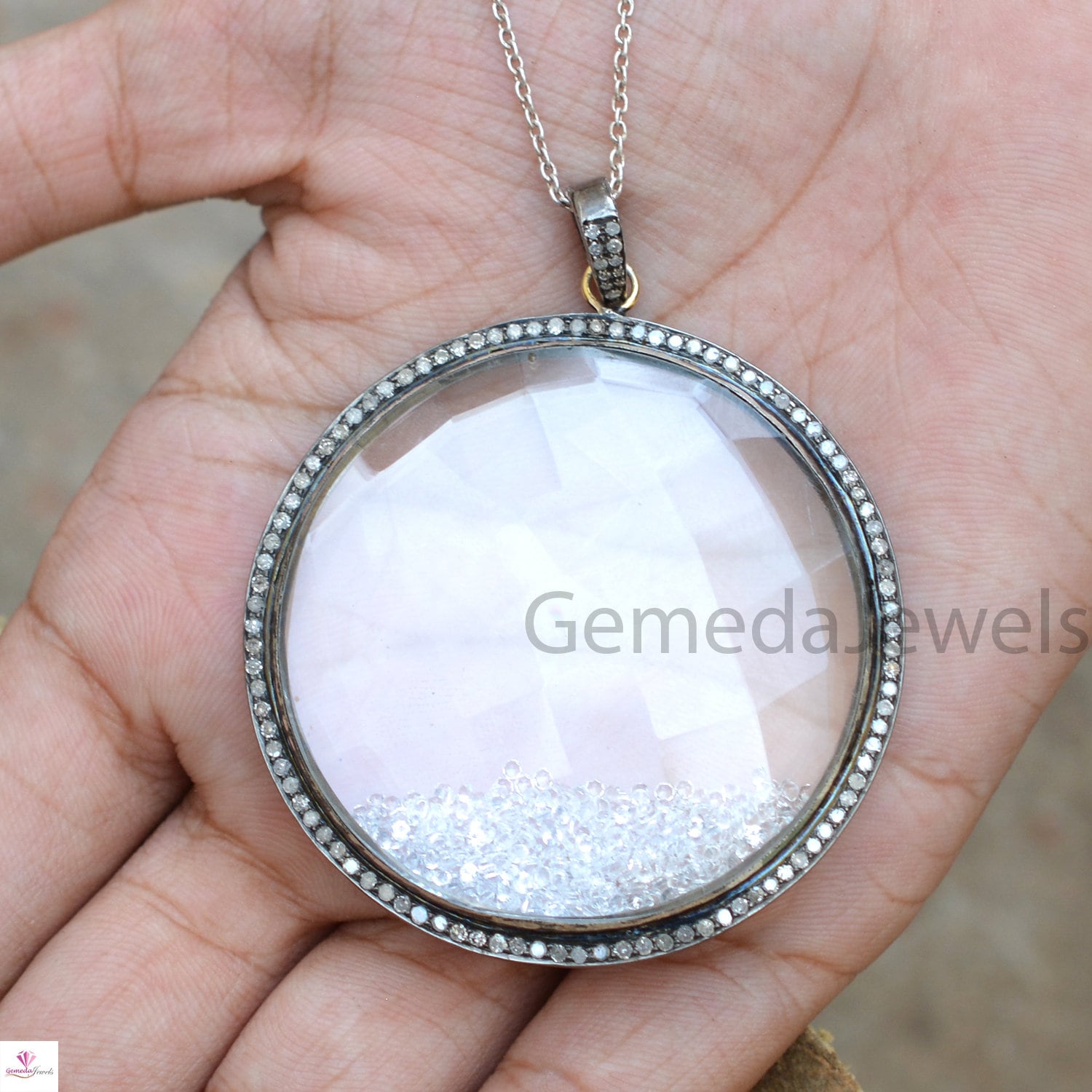 Natural Pave Diamond Crystal Shaker Pendant: Sterling Silver Topaz ...