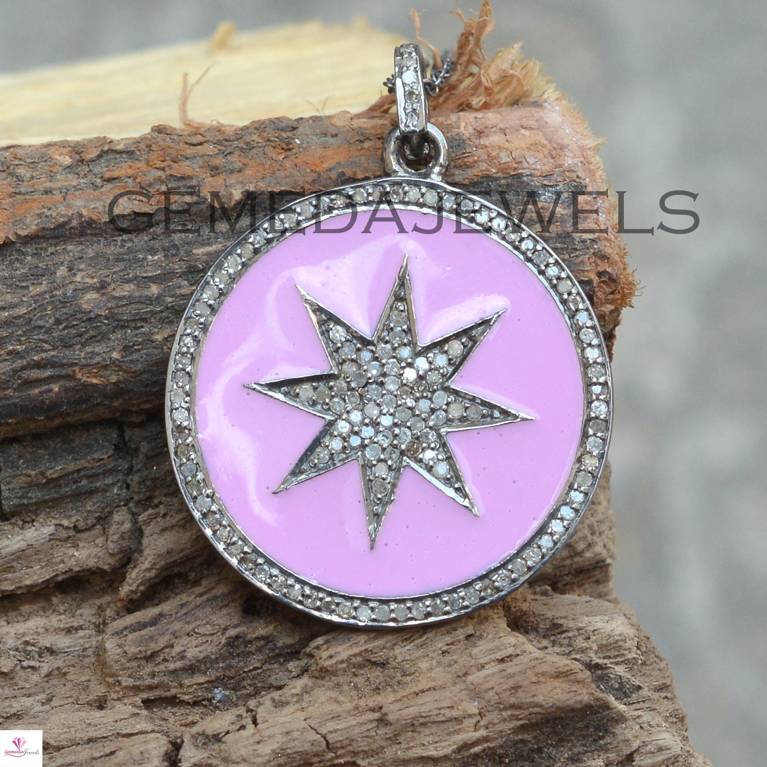 Pave Diamond Star Pendant Sterling Silver Jewelry Pink | Etsy