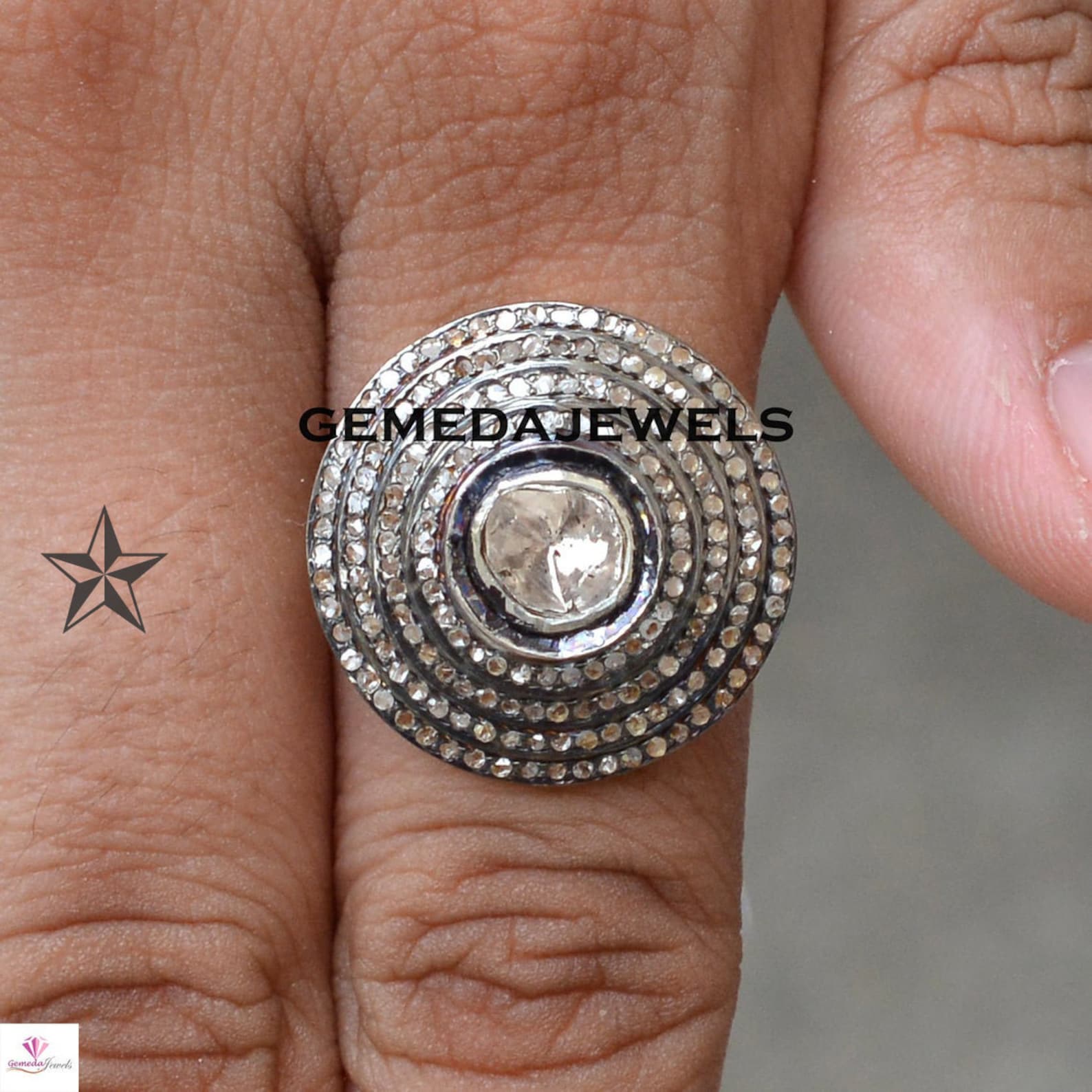 Polki Diamond Ring 925 Silver Jewelry Gold Plated Ring Pave - Etsy