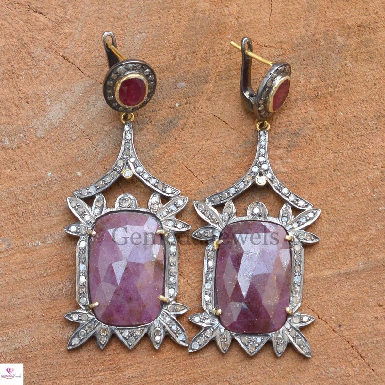 Beautiful Multi Sapphire Ruby Gemstone Earrings Pave Setting - Etsy