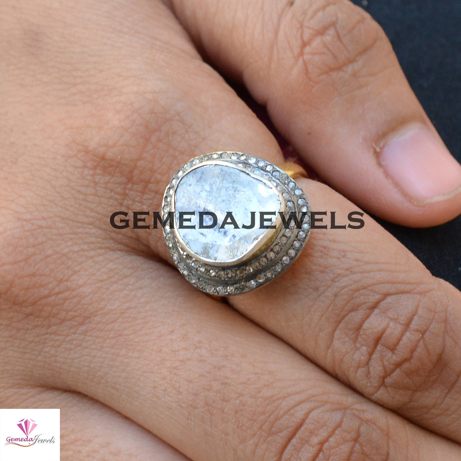 Sale Polki Diamond Ring Sterling Silver Ring Pave Diamond | Etsy