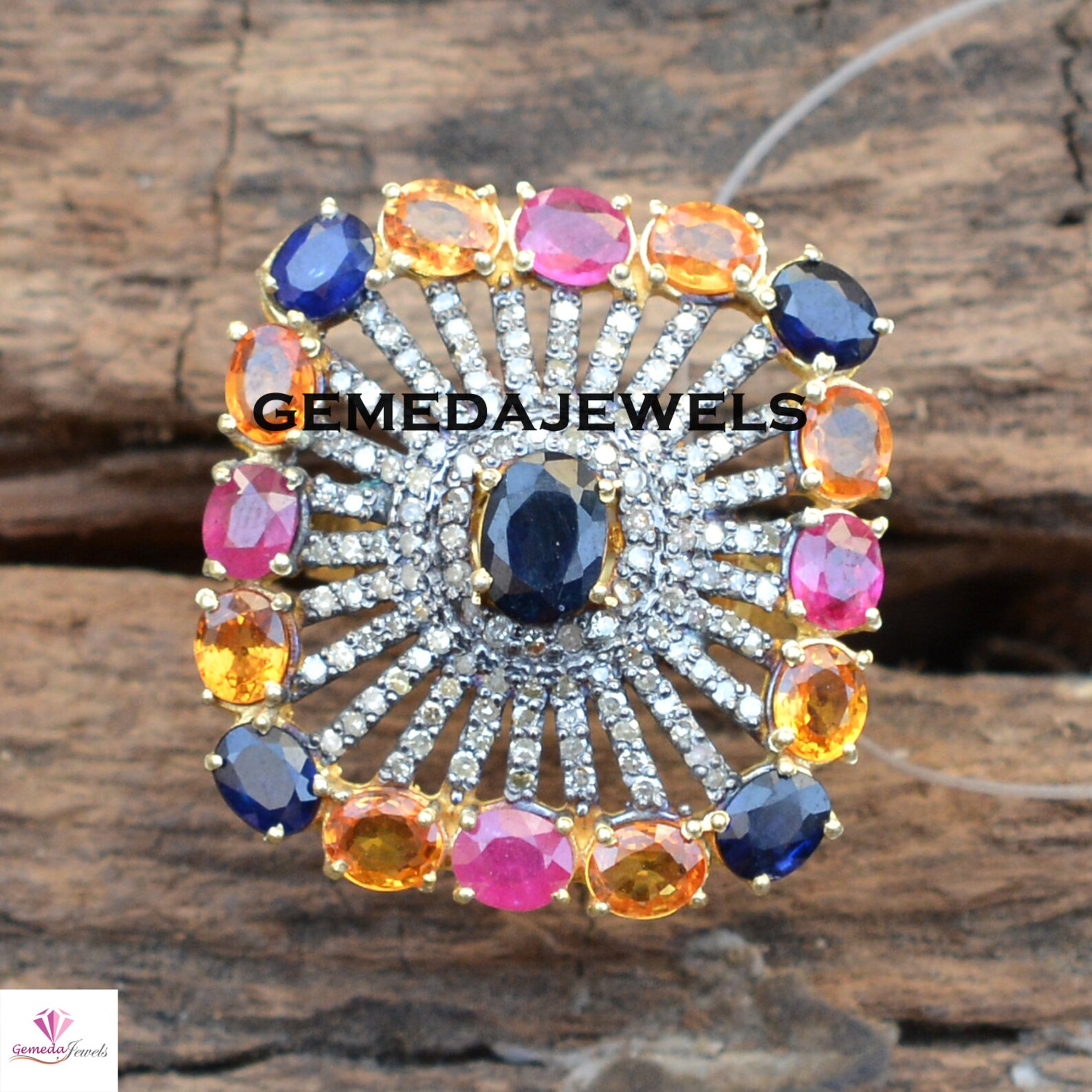 Sale Multi Sapphire Ring Diamond Gemstone Ring 925 - Etsy