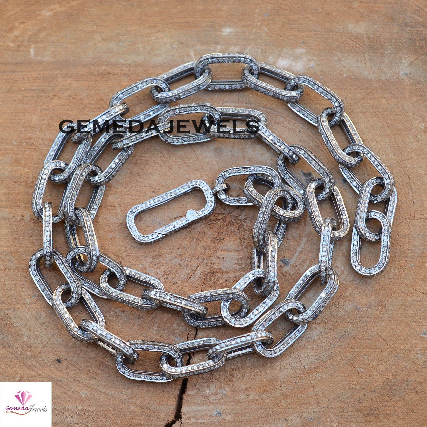 28.10 Cts Pave Diamond Link Chain Sterling Silver Chain - Etsy