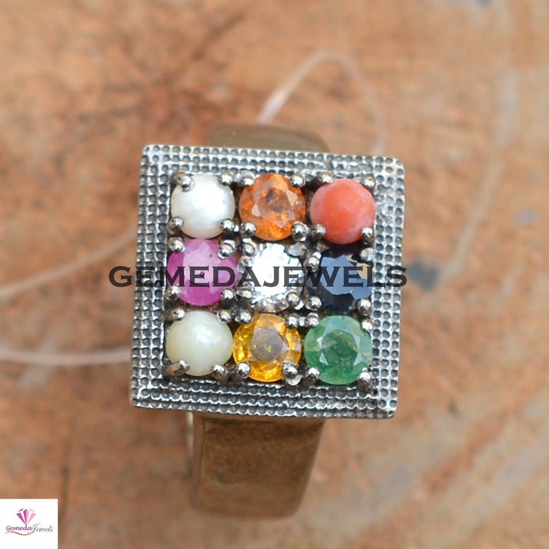 Genuine Navratna Gemstone Ring Sterling Silver Gemstone Ring - Etsy