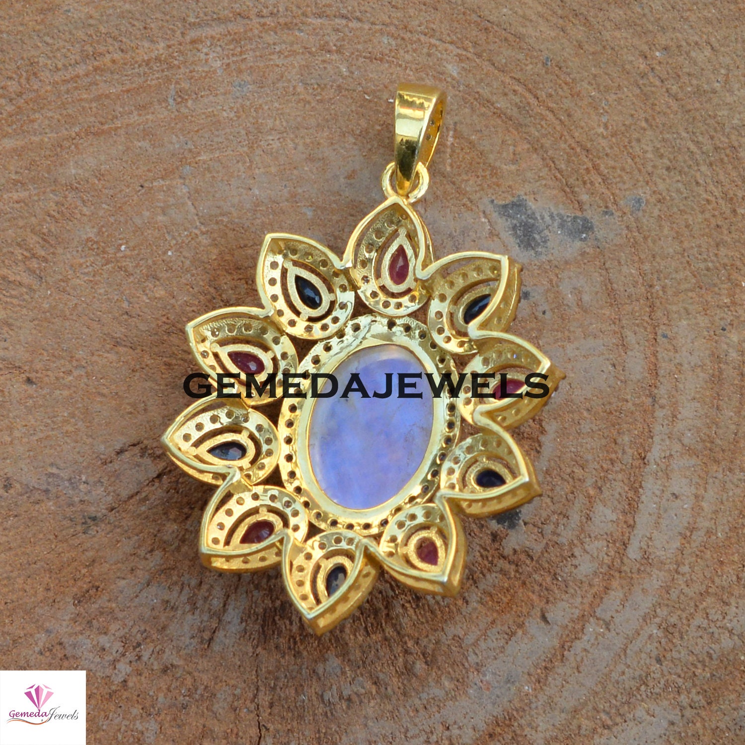 Moonstone Flower Pendant Pave Diamond Jewelry 925 Silver | Etsy