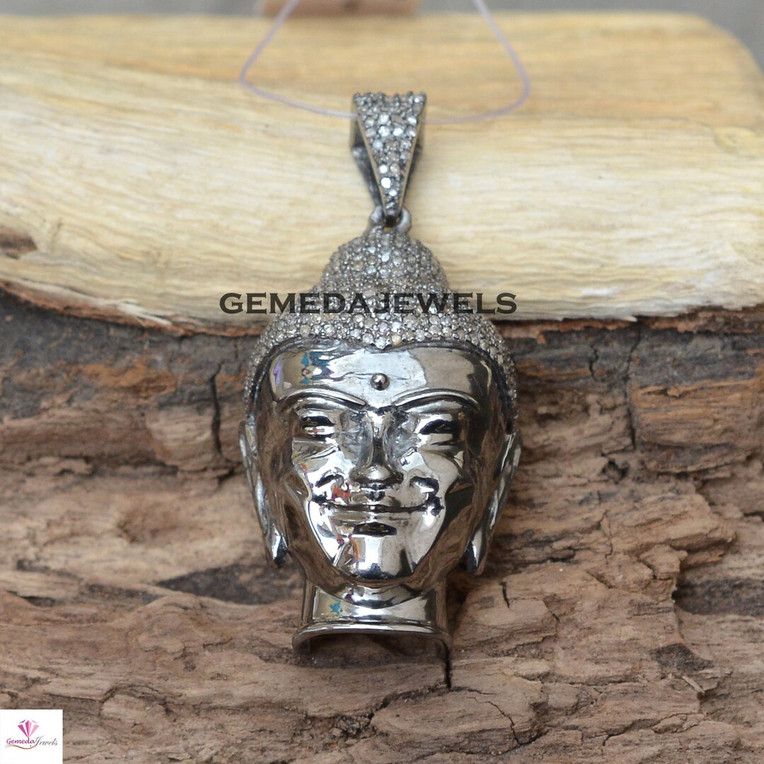 Pave Diamond Buddha Pendente, 925 Silver Buddha Pendant, 16 Chain ...
