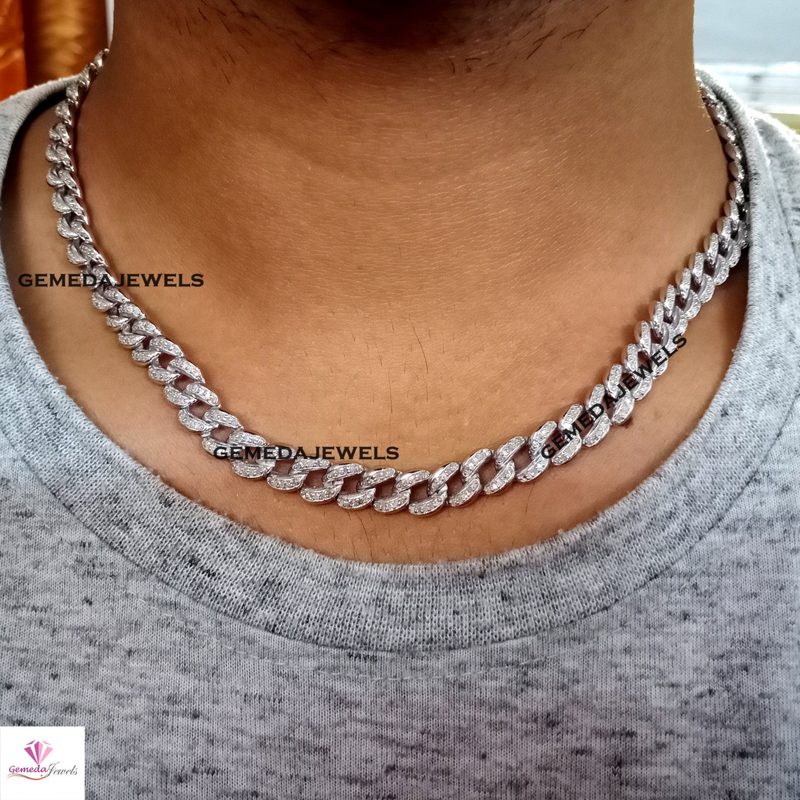 Handmade Pave Diamond Cuban Link Chain: 925 Sterling Silver Necklace - Etsy