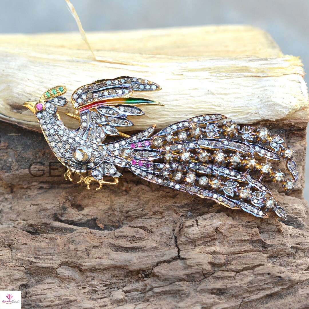Pave Diamond Brooch Rose Cut Diamond Brooch 925 Silver Gold - Etsy