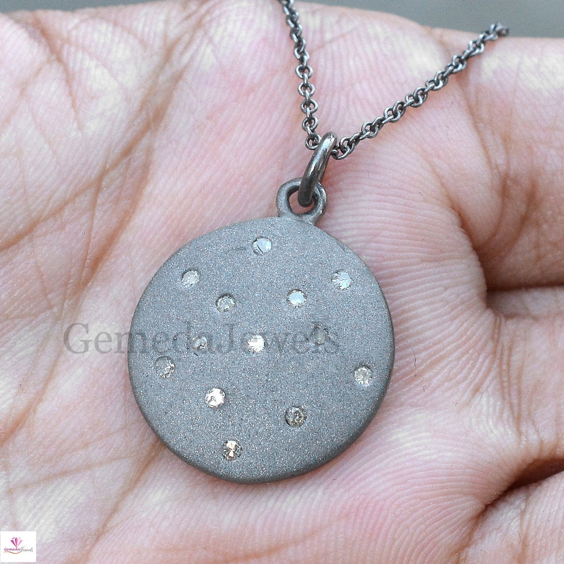 Handmade Pave Diamond Disc Pendant, 925 Silver Gold Vermeil, Matte ...