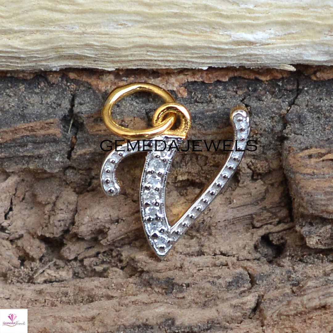Pave Diamond Initial V Pendant: 14k Yellow Gold Charm - Etsy