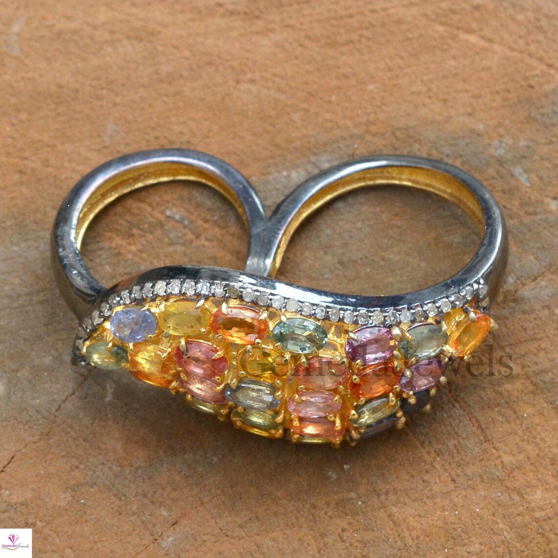 Natural Multi Sapphire Gemstone Ring 925 Solid Silver | Etsy