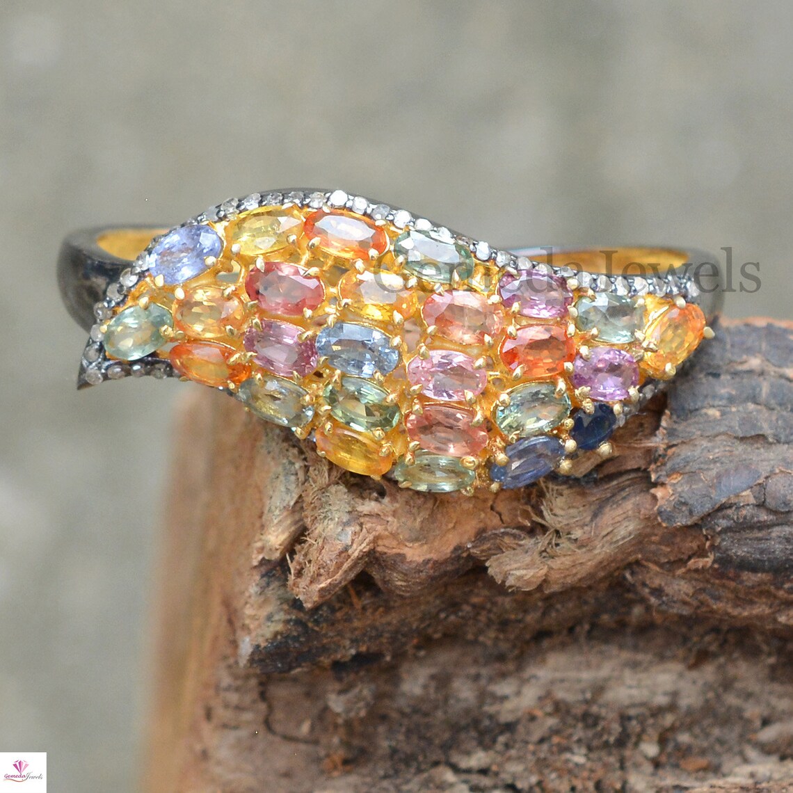 Natural Multi Sapphire Gemstone Ring 925 Solid Silver - Etsy UK