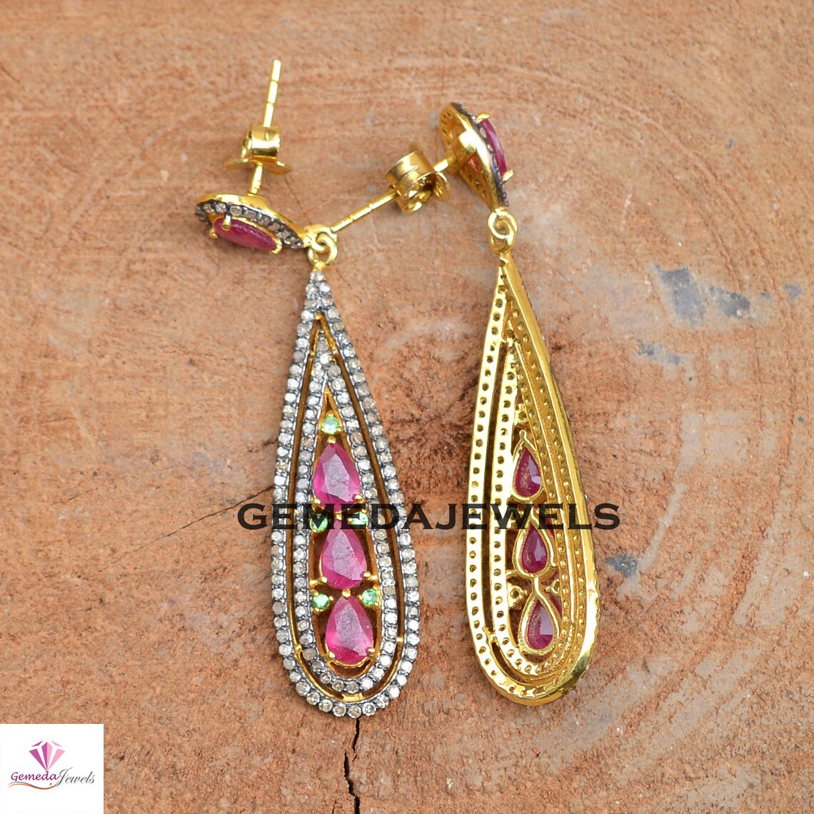 Ruby Gemstone Earrings Pave Diamond Earrings Gemstone 925 - Etsy