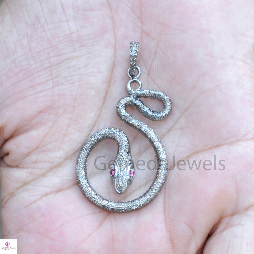 Pave Diamond Snake Pendant, 925 Silver Jewelry, Ruby Red Eye Diamond ...